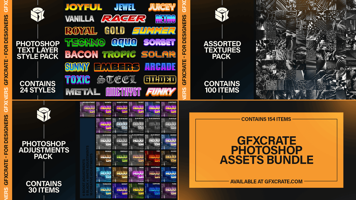 Photoshop Assets Bundle - Over 150 Layer Styles, Textures and Effects