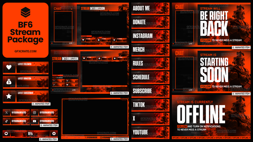 Battlefield 6 (BF6) Animated 4K Livestream Overlay and Branding Pack