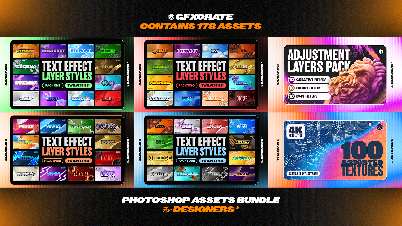 Photoshop Assets Bundle - Over 150 Layer Styles, Textures and Effects