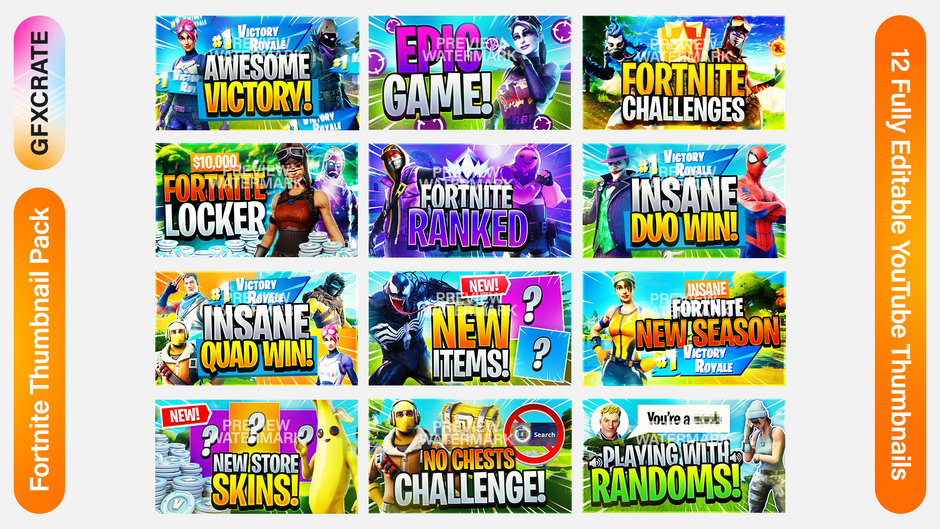 Fortnite Fully Editable YouTube/Twitch/Kick Template Packs