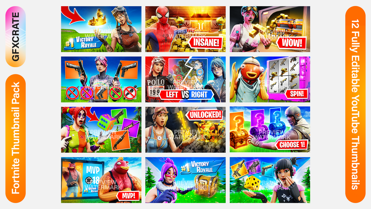 Fortnite Fully Editable Thumbnail Pack Bundle V1+V2+V3+V4