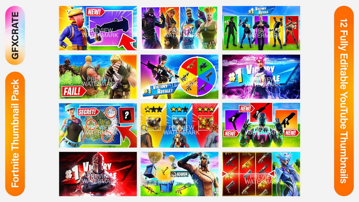 Fortnite Fully Editable Thumbnail Pack Bundle V1+V2+V3