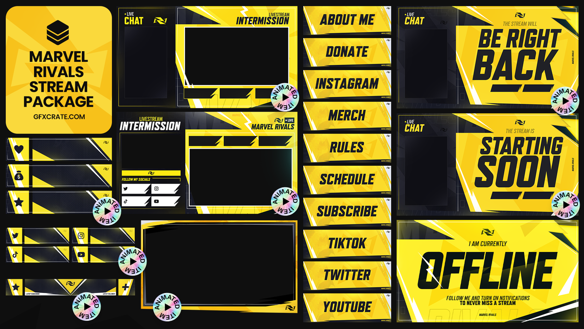 Marvel Rivals Animated Livestream Overlay and Branding Pack