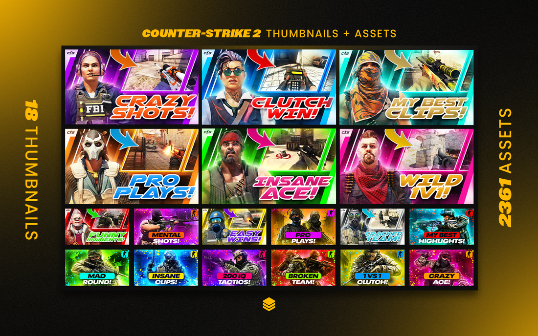 Counter Strike Fully Editable YouTube Thumbnails and Assets GFX Pack