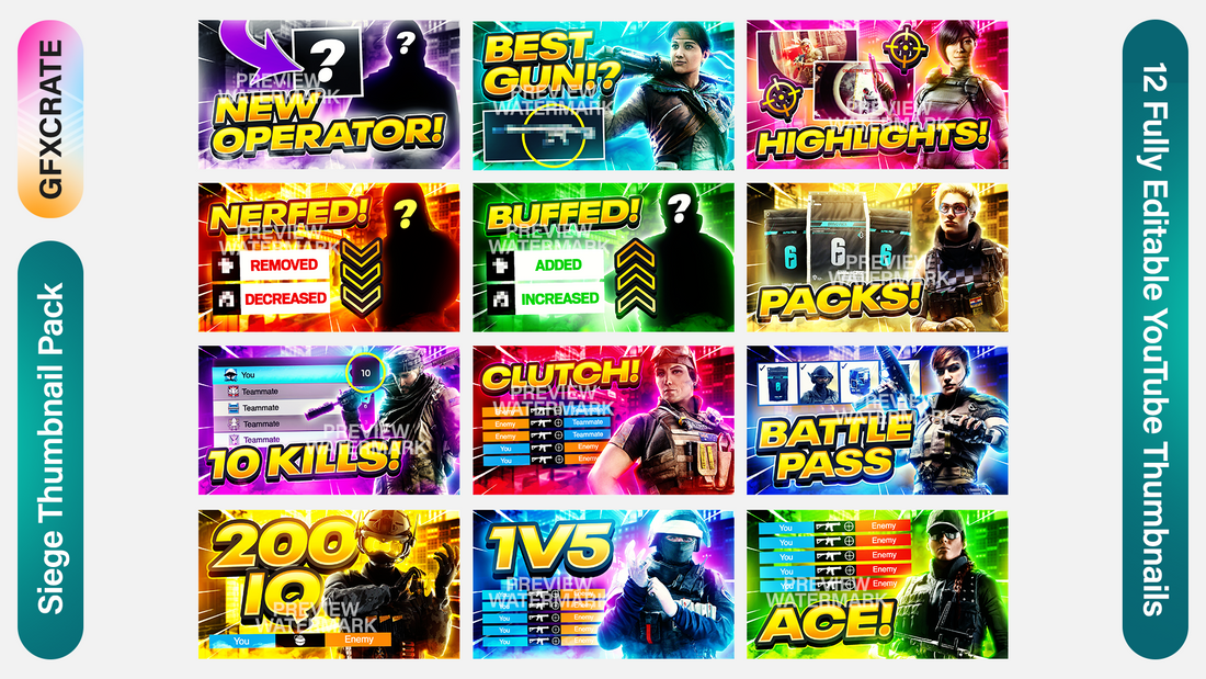 Rainbow Six Siege Fully Editable YouTube Thumbnail Pack V1