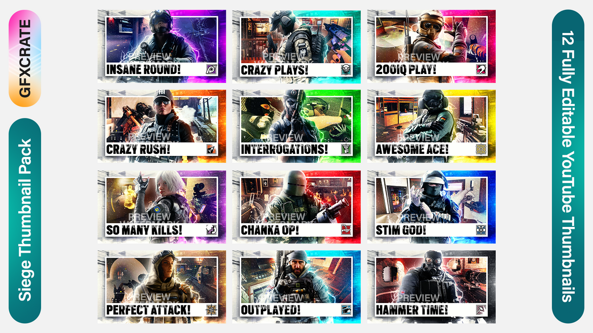 Rainbow Six Siege Fully Editable YouTube Thumbnail Pack V2