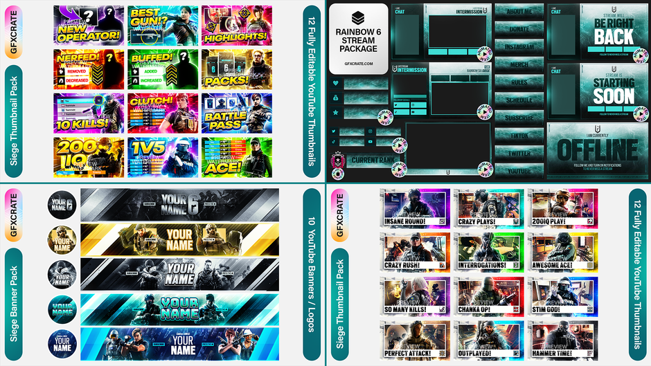 Rainbow Six: Siege Fully Editable YouTube Template Packs