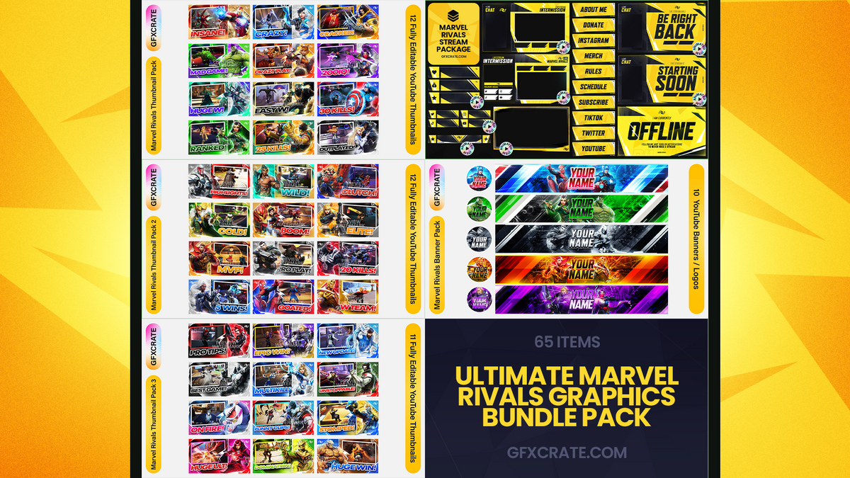 Marvel Rivals Ultimate YouTube Graphics Bundle (65 Files!)